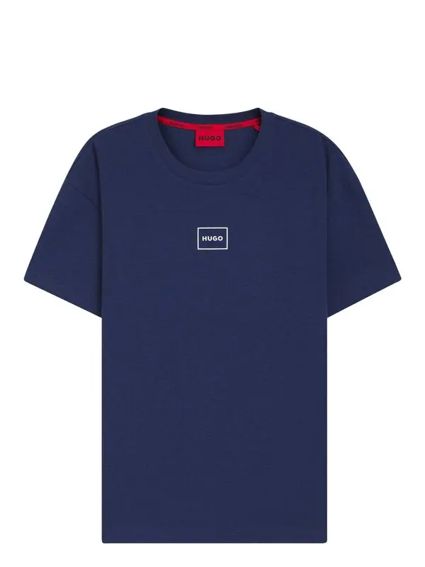 Hugo Logo-print T-shirt In Stretch Cotton - Dark Blue