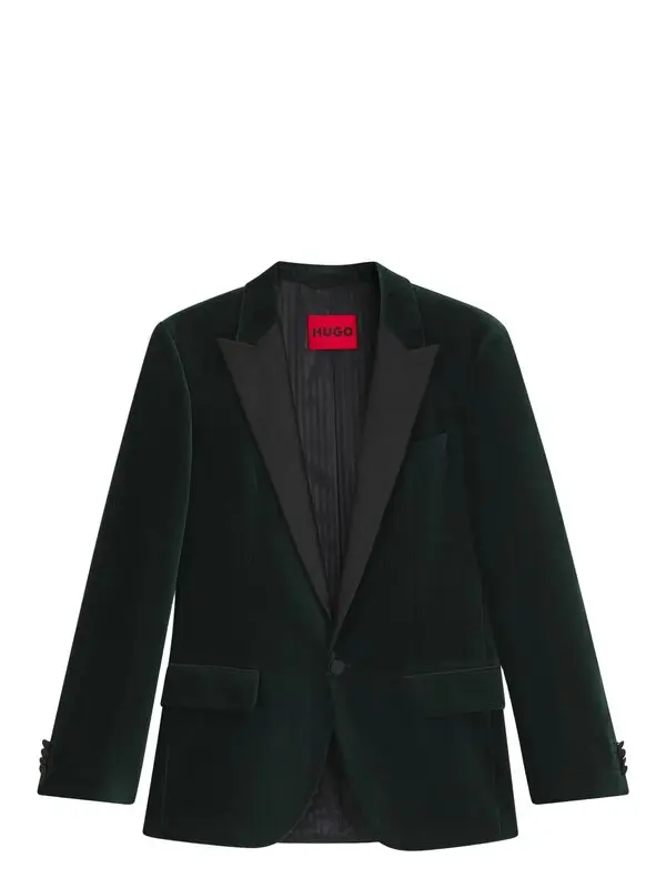 Hugo Slim-fit Tuxedo Jacket In Cotton Velvet - Light Green