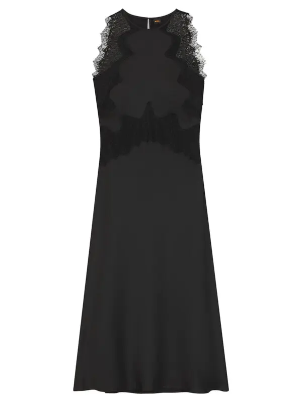 BOSS Lace-trim Seersucker Satin Dress - Black