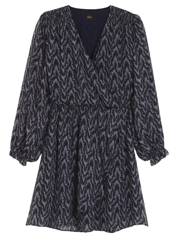 BOSS Printed Crepe Wrap Dress With Smocking - Patterned