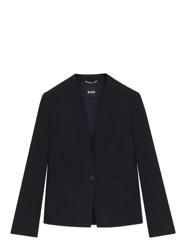BOSS Regular-fit Herringbone Blazer - Dark Blue