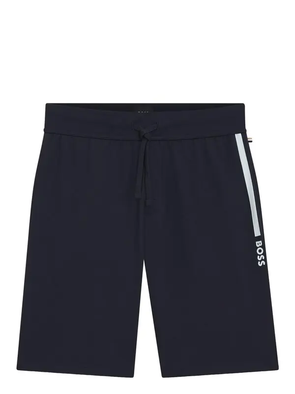 BOSS Cotton-terry Shorts With Logo And Stripe - Dark Blue