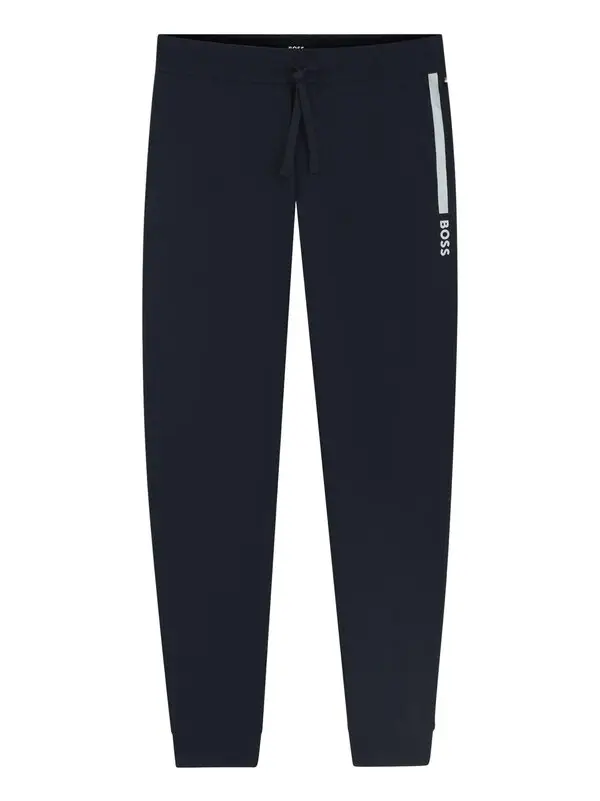 BOSS Logo-print Tracksuit Bottoms In Cotton Terry - Dark Blue