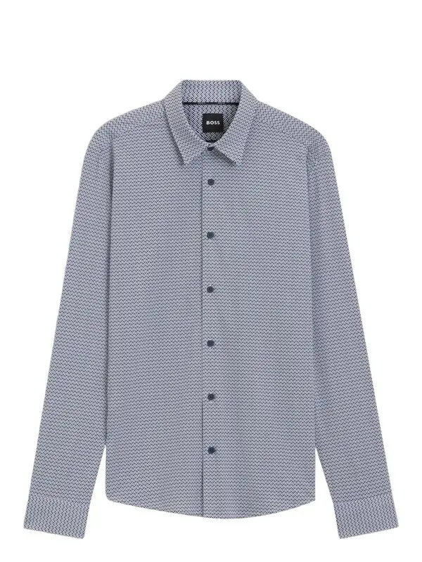 BOSS Printed Slim-fit Shirt In Italian Performance-stretch Jersey - Dark Blue