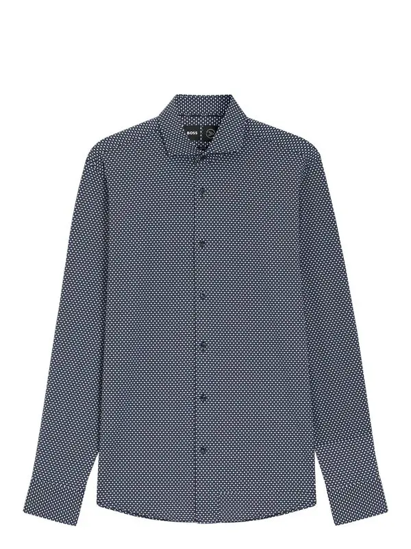 BOSS Printed Slim-fit Shirt In Italian-made Performance-stretch Jersey - Dark Blue