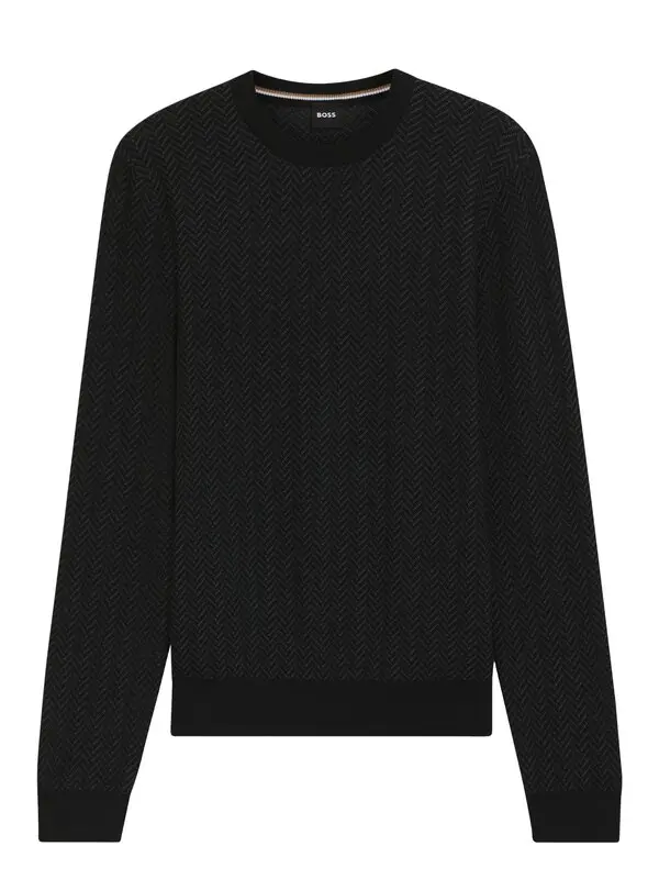 BOSS Herringbone Patterned Sweater - Black