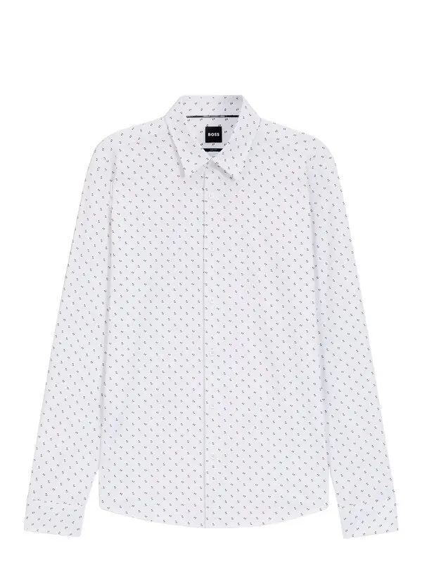 BOSS Printed Slim-fit Shirt In Performance-stretch Jersey - White