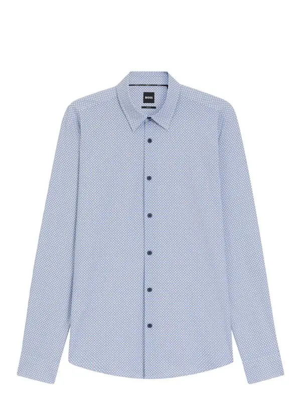 BOSS Printed Slim-fit Shirt In Performance-stretch Jersey - Light Blue