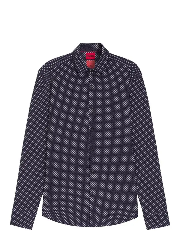Hugo Printed Slim-fit Shirt In Stretch Jersey - Dark Blue