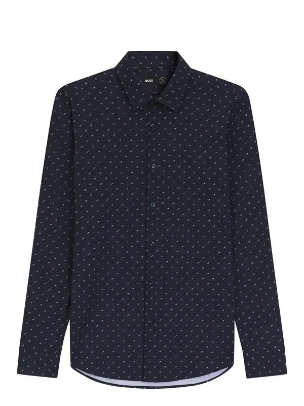 BOSS Printed Slim-fit Shirt In Performance-stretch Jersey - Dark Blue