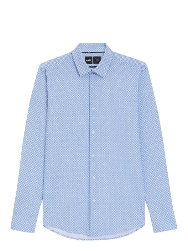BOSS Printed Slim-fit Shirt In Performance-stretch Jersey - Light Blue