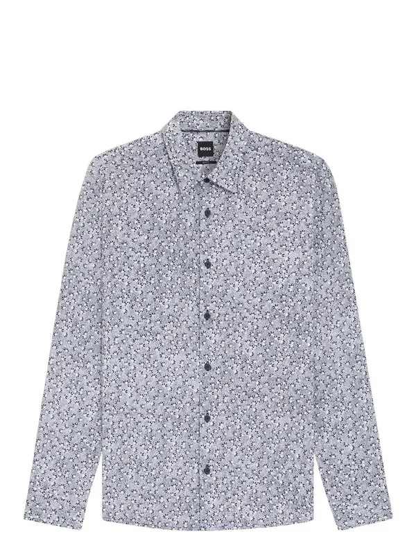 BOSS Printed Slim-fit Shirt In A Cotton Blend - Dark Blue