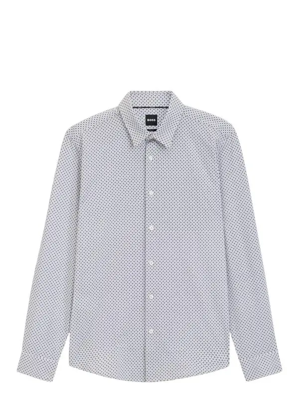 BOSS Printed Slim-fit Shirt In A Cotton Blend - Dark Blue