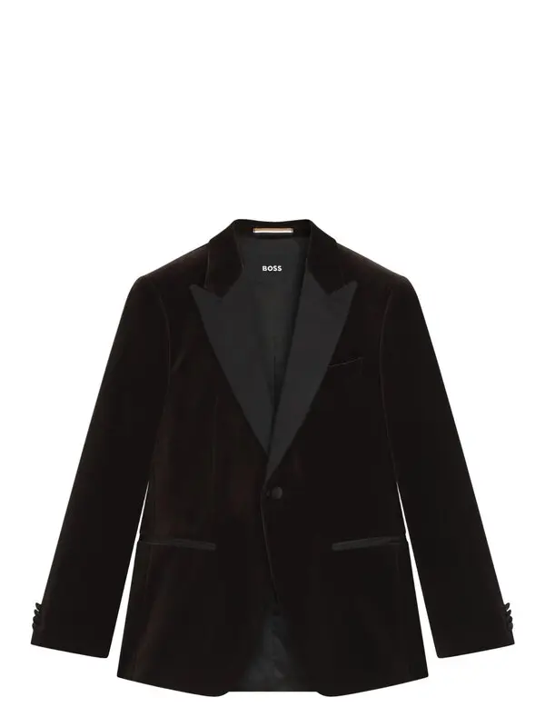 BOSS Slim-fit Tuxedo Jacket In Cotton Velvet - Dark Brown
