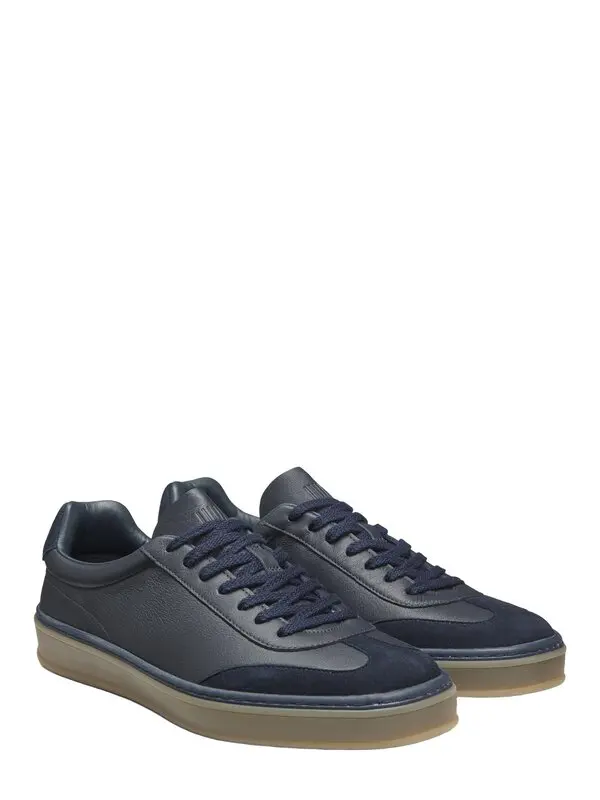 BOSS Beckham X Grained Leather Trainers With Suede Trim - Dark Blue