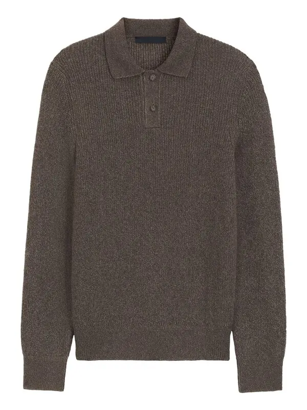 BOSS Beckham X Mouliné-rib Sweater With Polo Collar - Light Brown