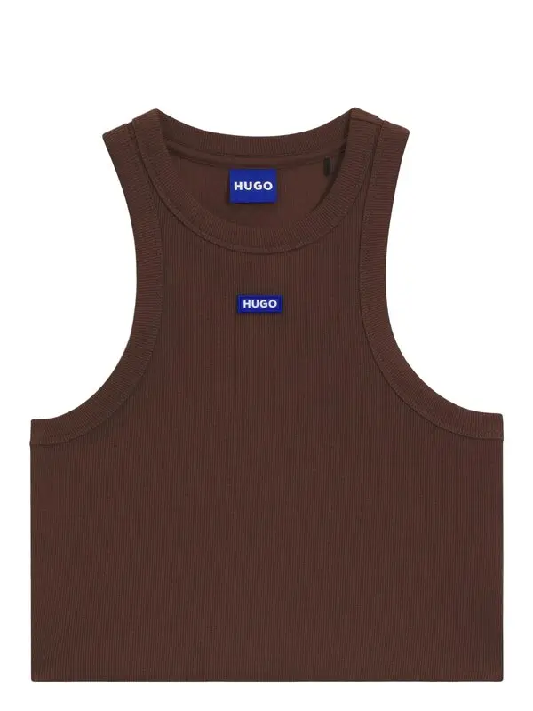 Hugo Cropped Stretch-cotton Tank Top With Logo - Brown