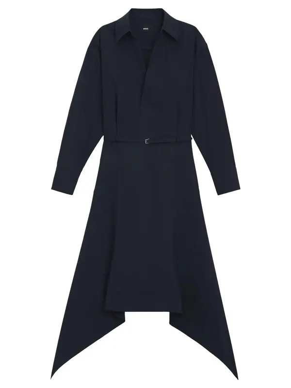 BOSS Cotton-poplin Shirt Dress With Belt - Dark Blue