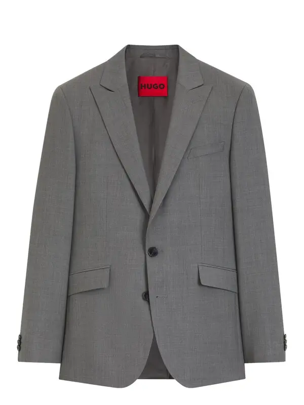 Hugo Extra-slim-fit Jacket In Virgin-wool Dobby - Grey