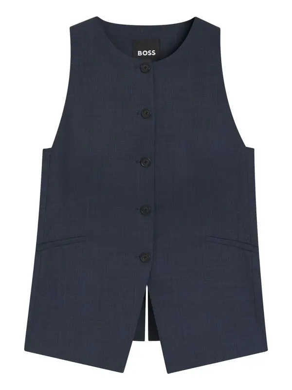 BOSS Slim-fit Virgin Wool Waistcoat - Dark Blue