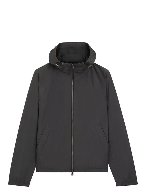 BOSS Virgin Wool Windbreaker With Hood - Black