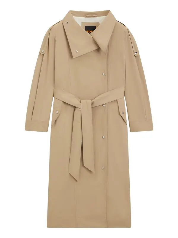 BOSS Oversized Trench Coat With Asymmetric Collar - Brown