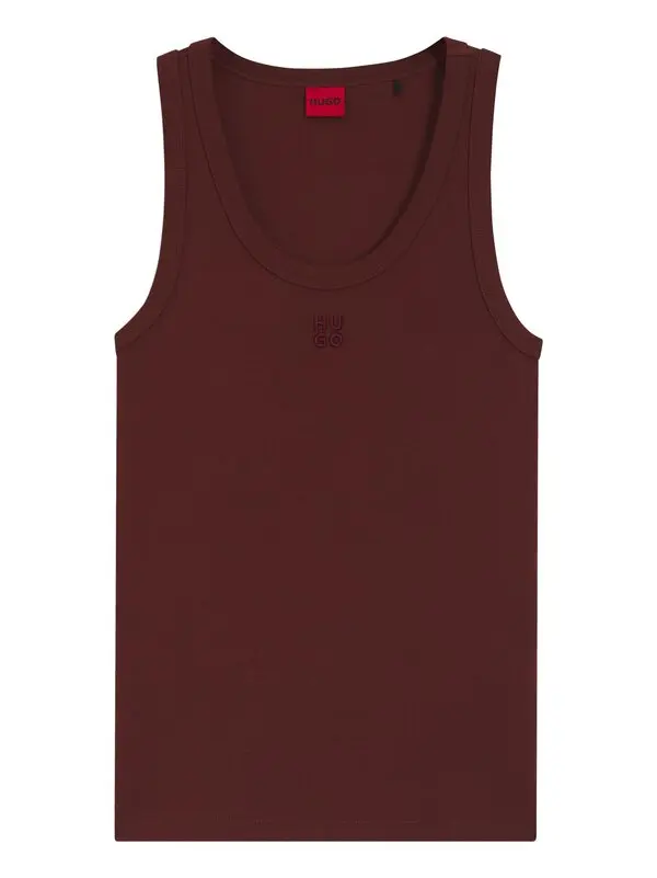 Hugo Cotton-blend Tank Top With Logo Embroidery - Dark Red