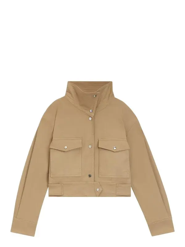 BOSS Cropped Jacket In Cotton Twill - Brown