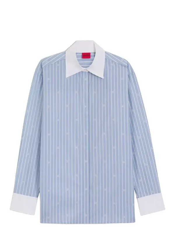 Hugo Oversized Fit Blouse With Stacked Logos - Patterned