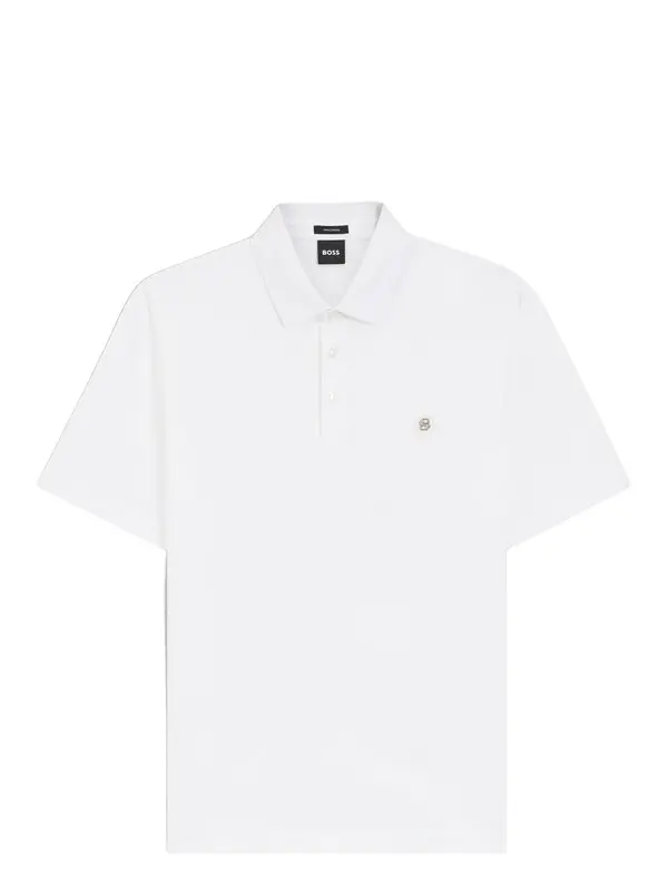 BOSS Mercerized-cotton Polo Shirt With Double B Monogram - White