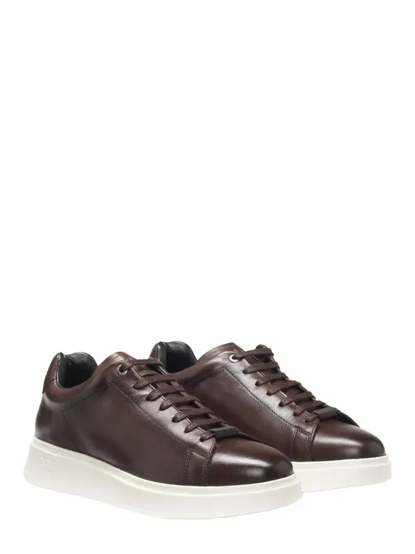 BOSS Leather Trainers With Rubber Sole - Dark Brown