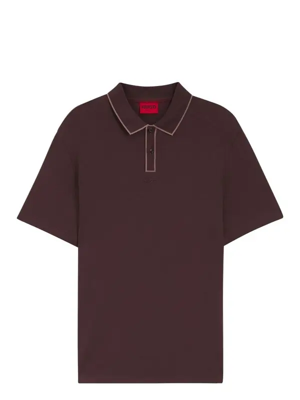 Hugo Luxury Cotton Polo Shirt With Contrast Trim - Light Brown