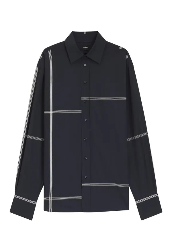 BOSS Checked Relaxed-fit Cotton Canvas Blouse - Dark Blue