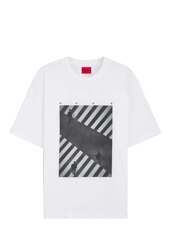 Hugo Printed-artwork T-shirt In Cotton Jersey - White