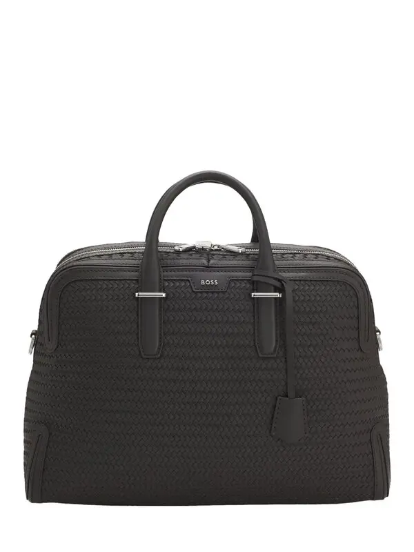 BOSS Woven Leather Holdall With Logo - Dark Brown