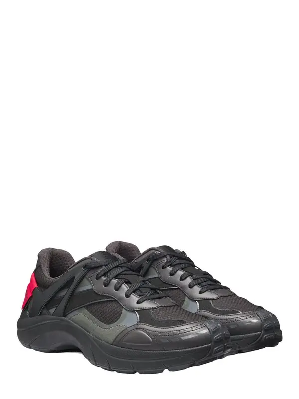 Hugo Heel-spoiler Lace-up Sneakers With Faux-suede Accents - Black
