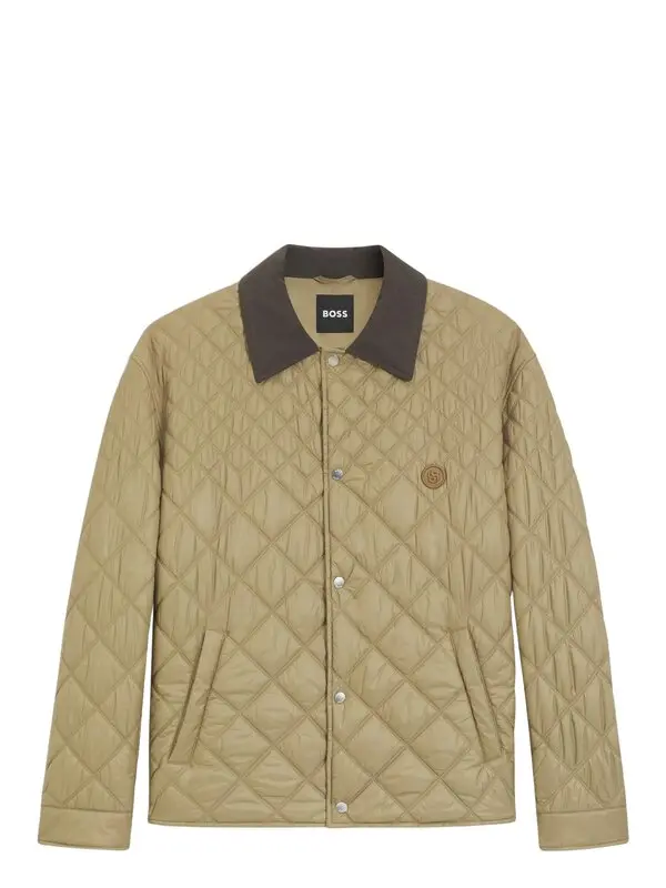 BOSS Water-repellent Jacket With Mixed Quilting - Khaki