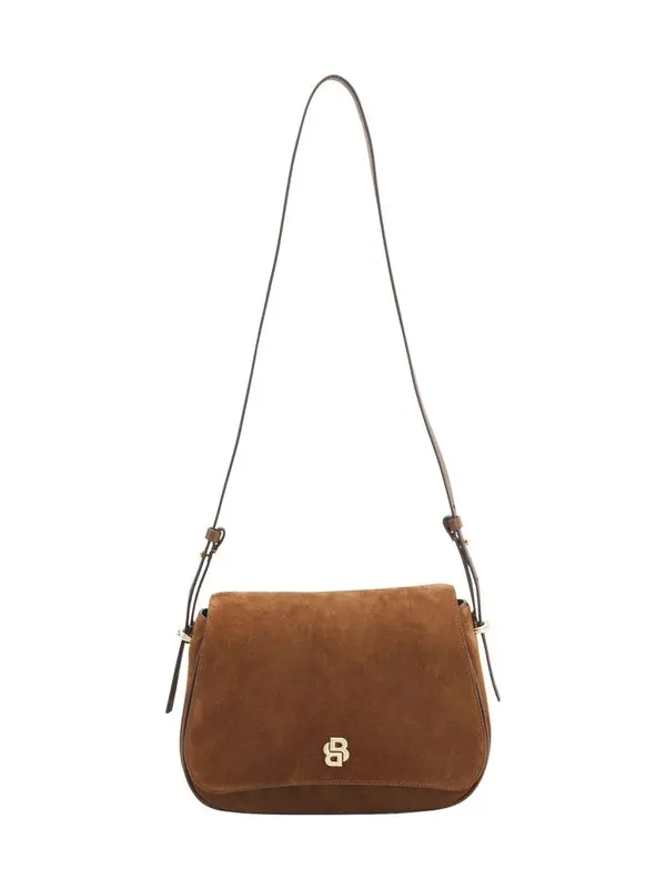 BOSS Suede Saddle Bag With Monogram - Brown