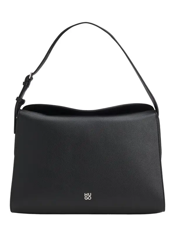 Hugo Stacked-logo Faux Leather Shoulder Bag - Black