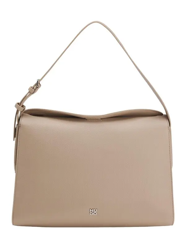 Hugo Stacked-logo Faux Leather Shoulder Bag - Light Brown