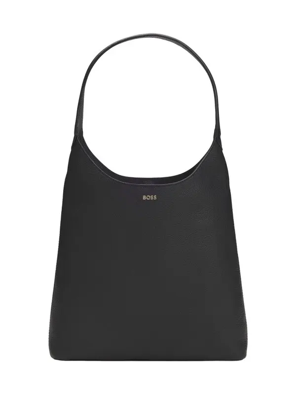 BOSS Leather Hobo Bag With Logo - Black