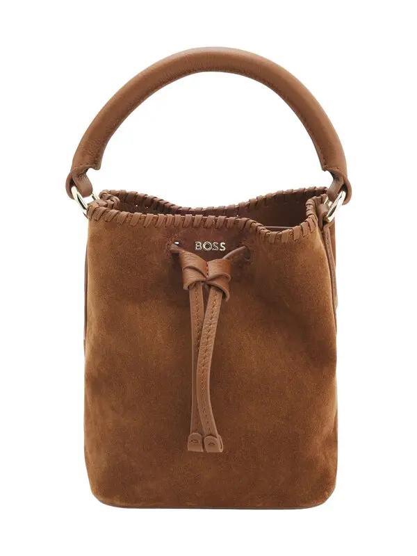 BOSS Whipstitched Suede Bucket Bag - Brown