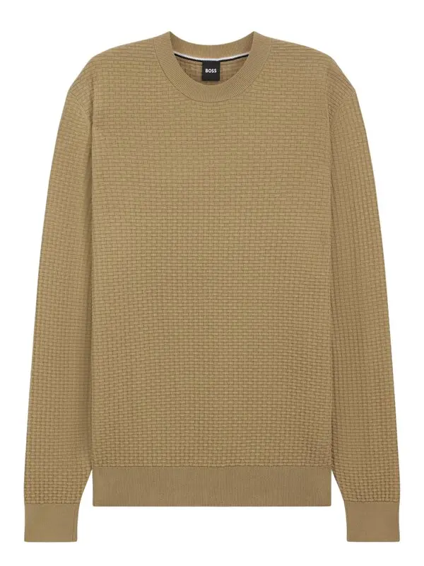 BOSS Cotton Sweater With Knitted Structure - Khaki