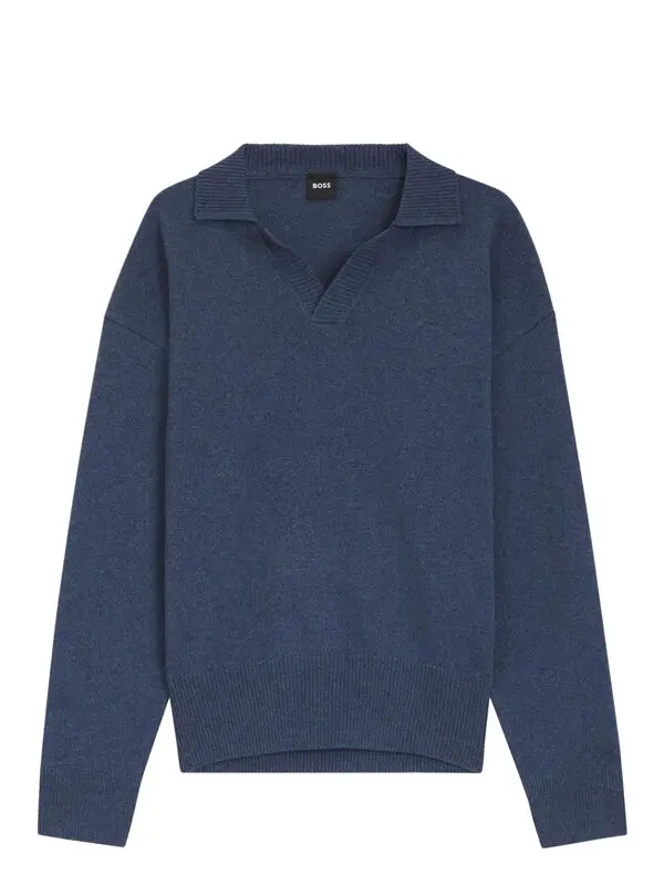 BOSS Virgin Wool Johnny-collar Sweater - Light Blue