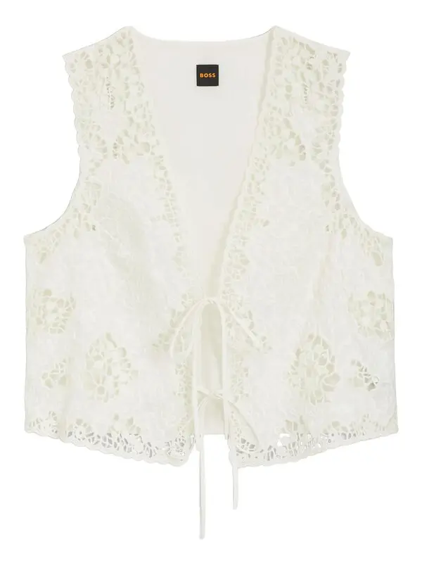 BOSS Embroidered Waistcoat With Tie Closure - White