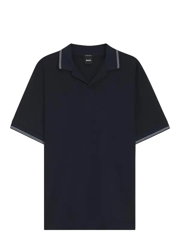 BOSS Johnny-collar Polo Shirt In Cotton And Linen - Dark Blue
