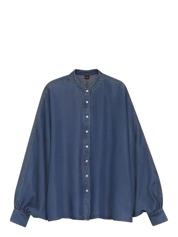 BOSS Relaxed-fit Blouse With Stand Collar - Blue