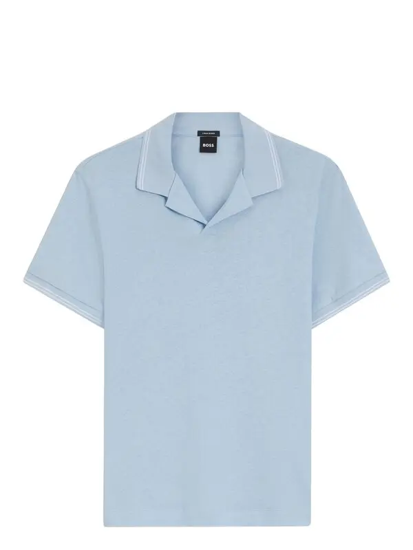 BOSS Johnny-collar Polo Shirt In Cotton And Linen - Light Blue