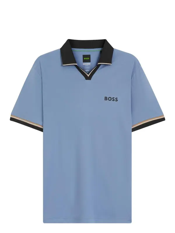 BOSS Active Slim-fit Polo Shirt With Signature-stripe Details - Light Blue
