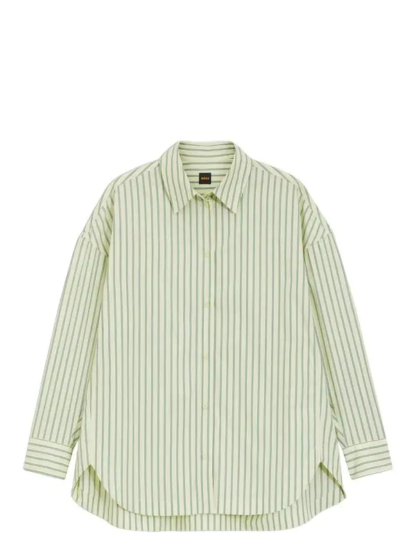 BOSS Striped Cotton Poplin Oversized Blouse - Patterned